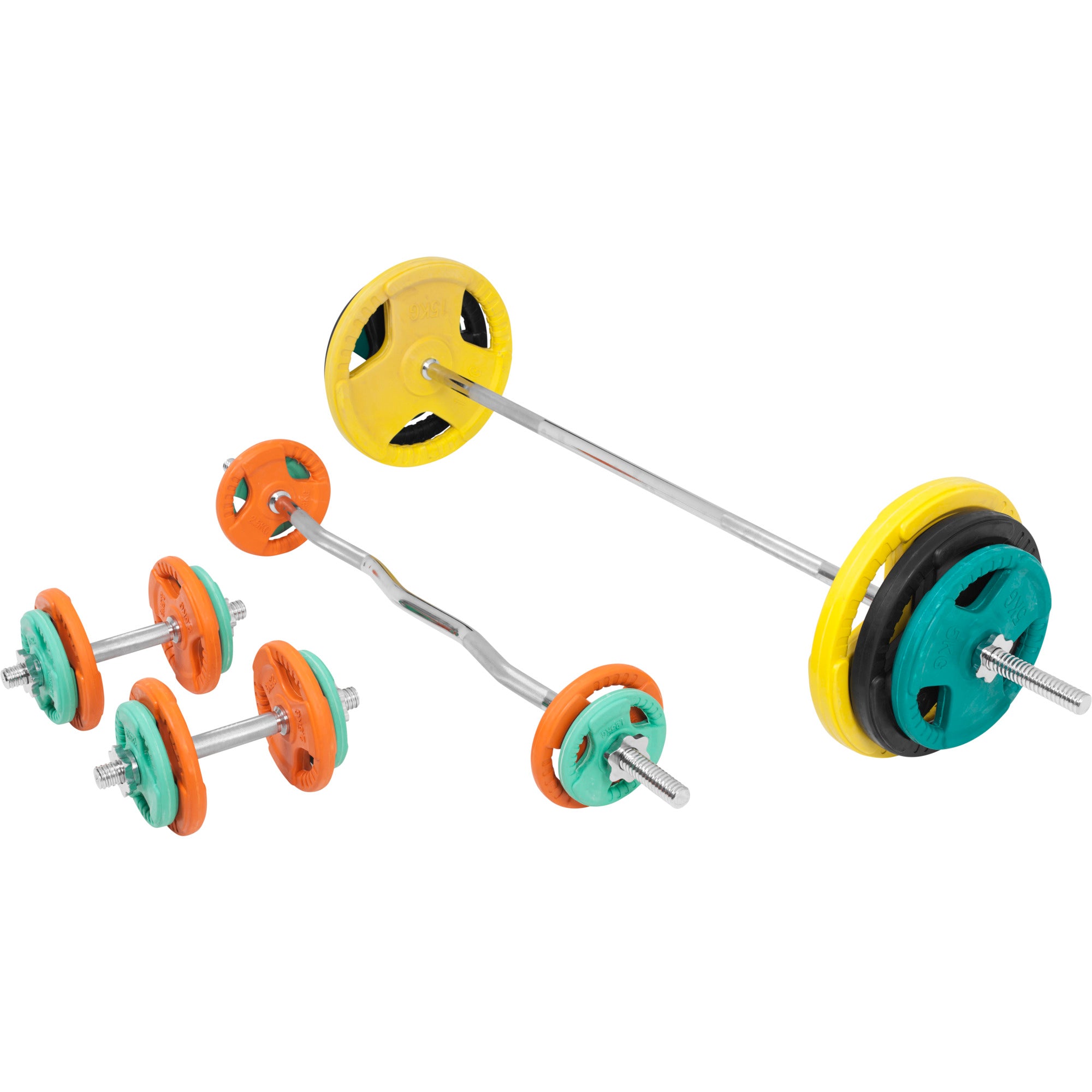 Set d’haltères en caoutchouc grip 108 kg avec stop-disques – Gorilla ...